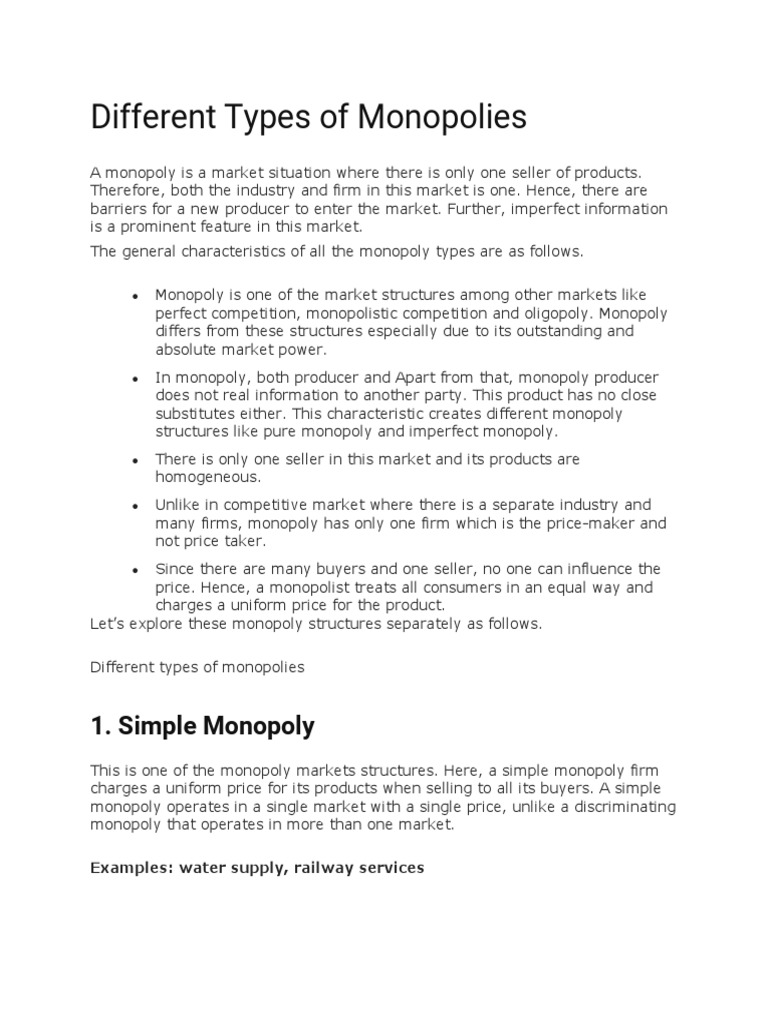 Types of Monopolies | Download Free PDF | Monopoly | Market Power