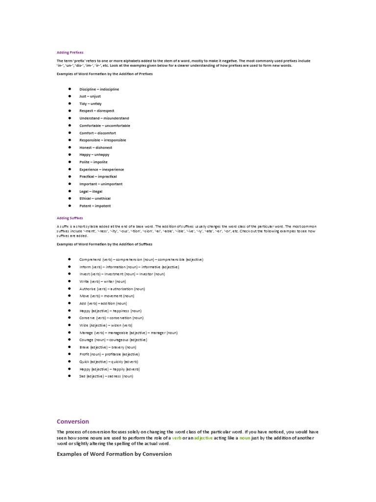 Adding Prefixes Pdf Verb Adjective