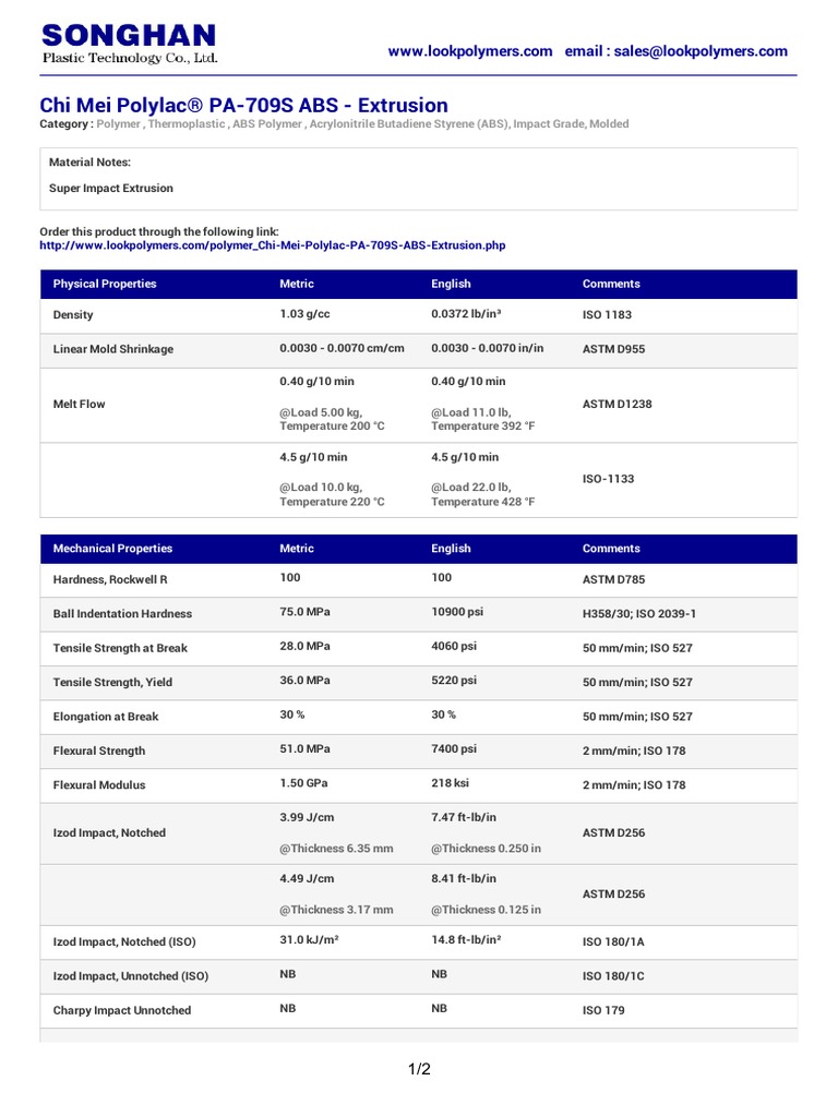 Chi Mei Polylac PA 709S ABS Extrusion | PDF | Mechanical Engineering ...