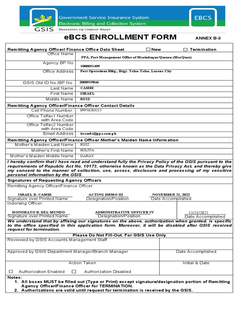eBCS Enrollment Form - 18mar2021 | PDF | Information Technology | Computing