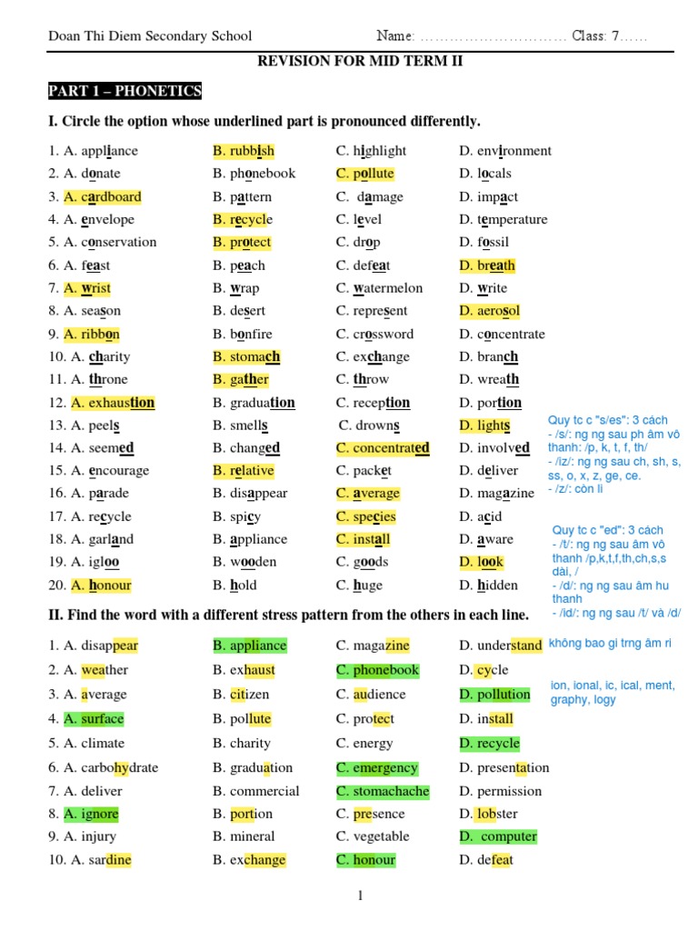 Mid-Term II Revision for Grade 7 | PDF | Recycling | Landfill