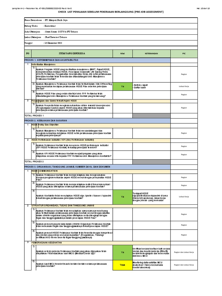 Form Pre Job Assesment Jetty | PDF