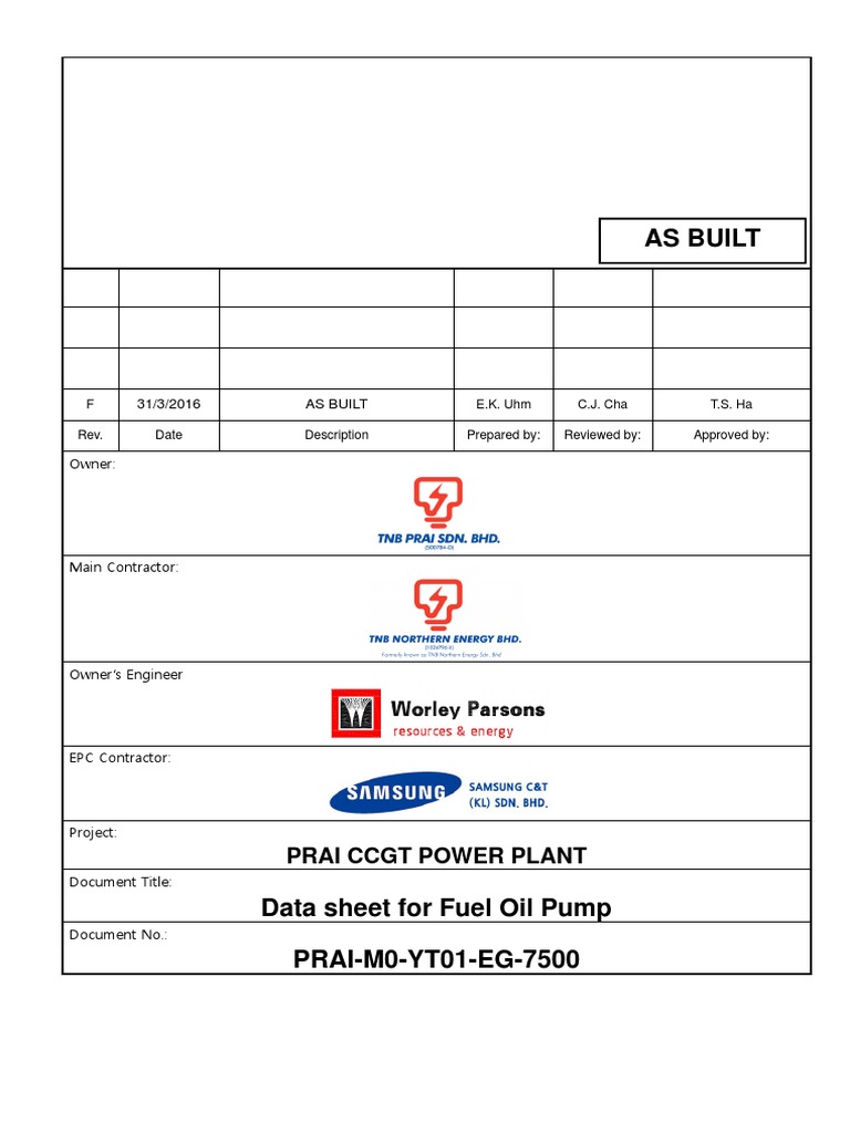 PRAI-M0-YT01-EG-7500 - As-Built - Data Sheet For Fuel Oil Pump | PDF ...