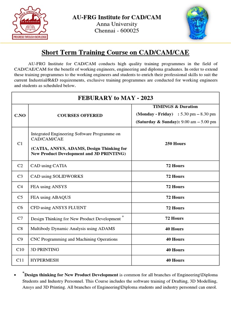 Short Term Training Course On CADCAMCAE Feburary To May 2023 | PDF ...