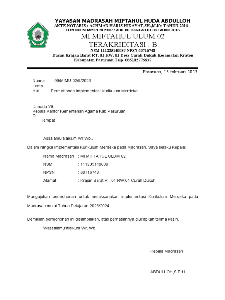 Contoh Surat - Permohonan IKM | PDF