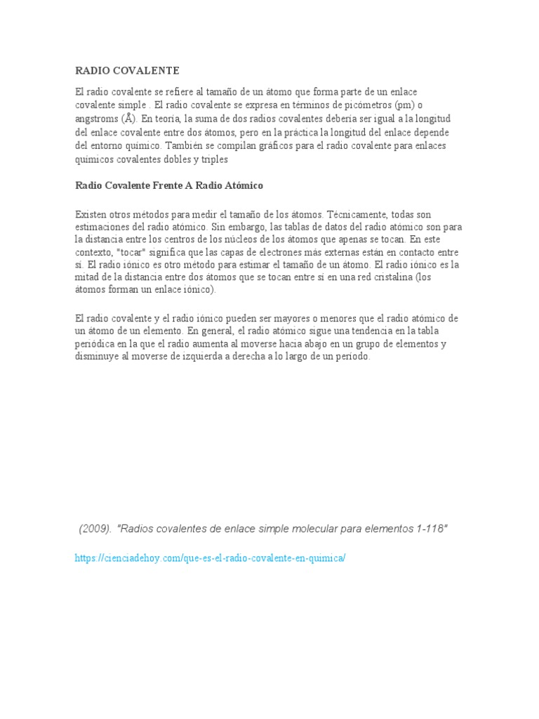 Radio Covalente y Comparaciones Atómicas | PDF | Métodos y materiales ...
