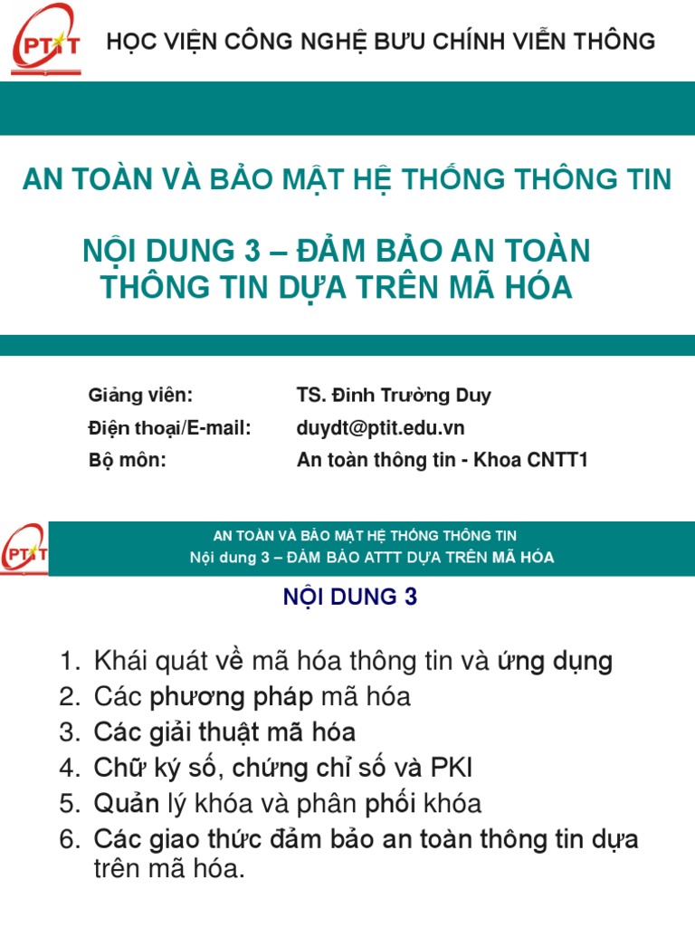 DUYDT-ATBM-Noi Dung 3 - Dam Bao ATTT Dua Tren Ma Hoa | PDF