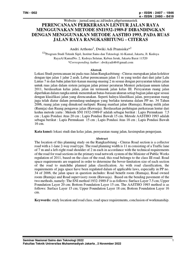 Perbandingan Perkerasan Lentur Dengan Metode Analisa Komponen Dan Aashto | PDF