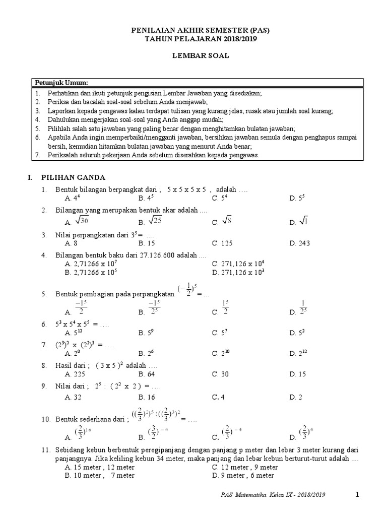 5-SOAL PAS MAT 9 K13 Rev 22 | PDF