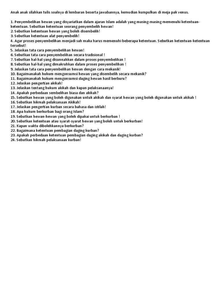 Tugas PAI BAB Penyembelihan Kelas 9 Genap | PDF