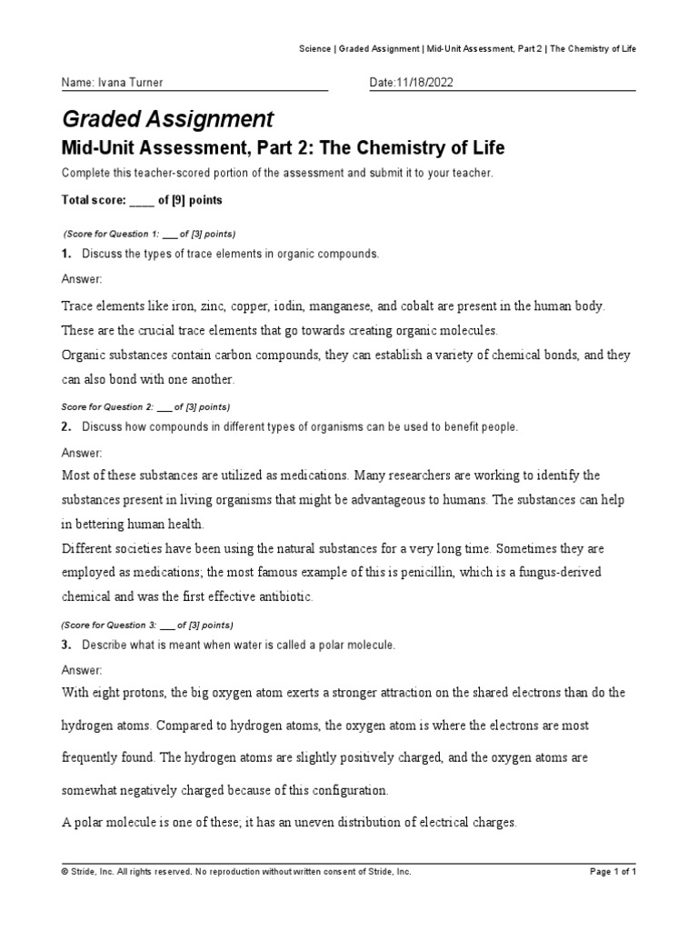 211 Mid Unit Test The Chemistry Of Life Part 2 Pdf 