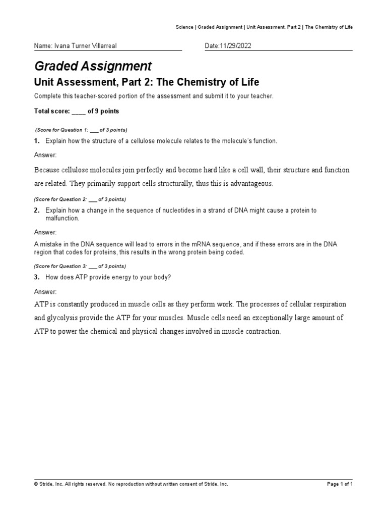 2.20 Unit Test - The Chemistry of Life-Part 2 | PDF | Wellness