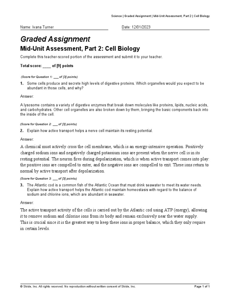 3.12 Mid Unit Test - Cell Biology | PDF | Science & Mathematics ...