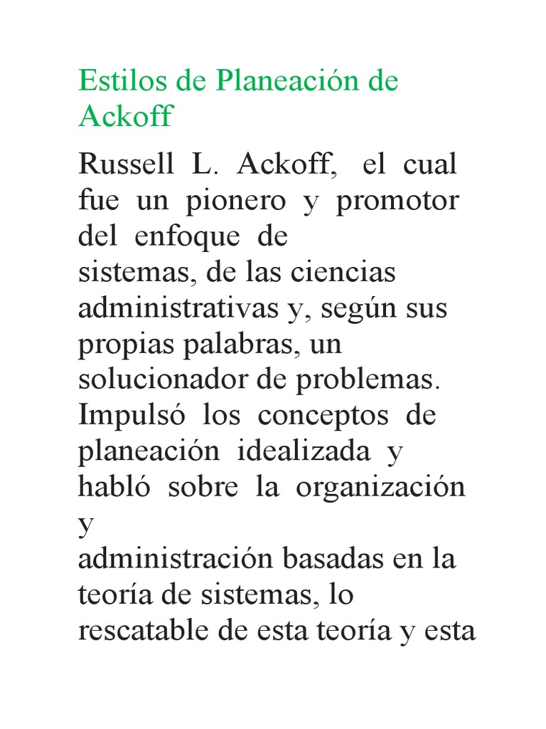 Estilos de Planeación según Ackoff | PDF | Planificación | Science