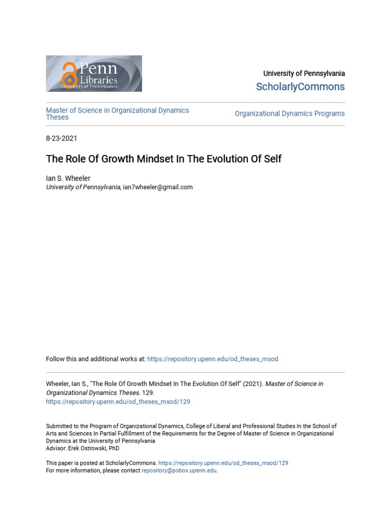 Role of Growth Mindset in The Evolution of Self | PDF | Mindset ...