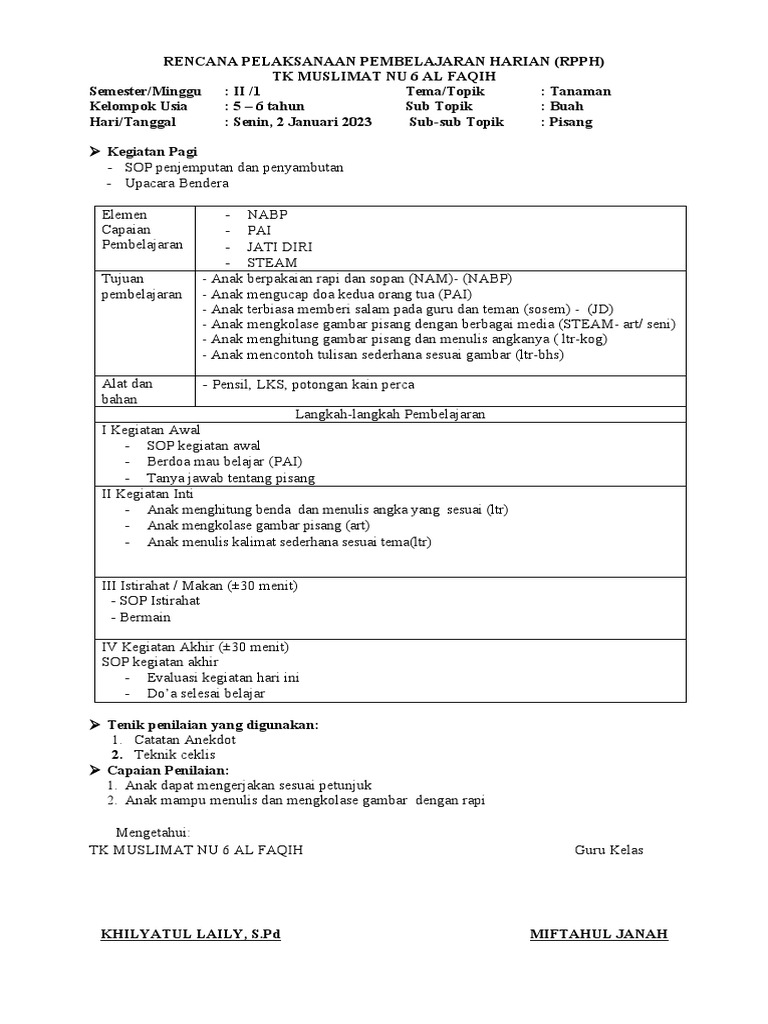 RPPH Sem 2 MINGGU KE 2 AL FAQIH | PDF