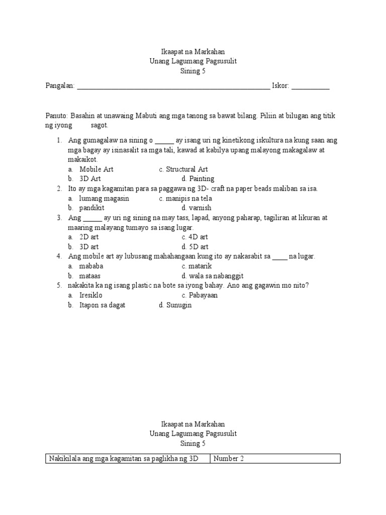 Arts5 ST1-ST2 Q4 | PDF