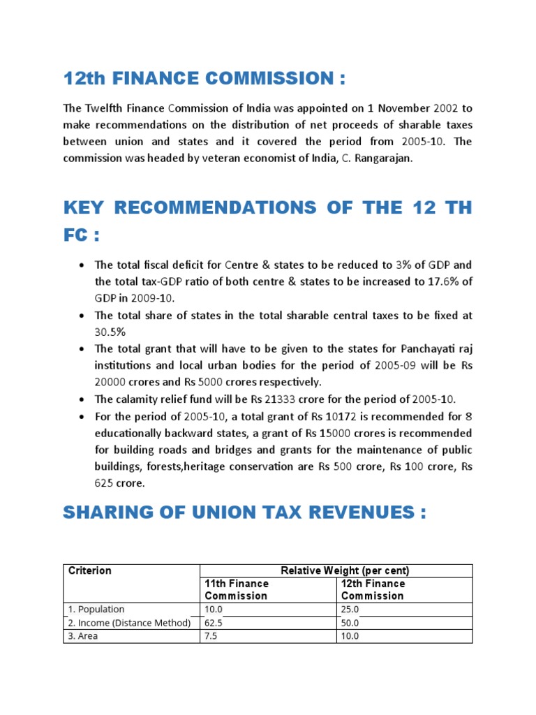 12th FINANCE COMMISSION | PDF | Taxes | Government Budget Balance