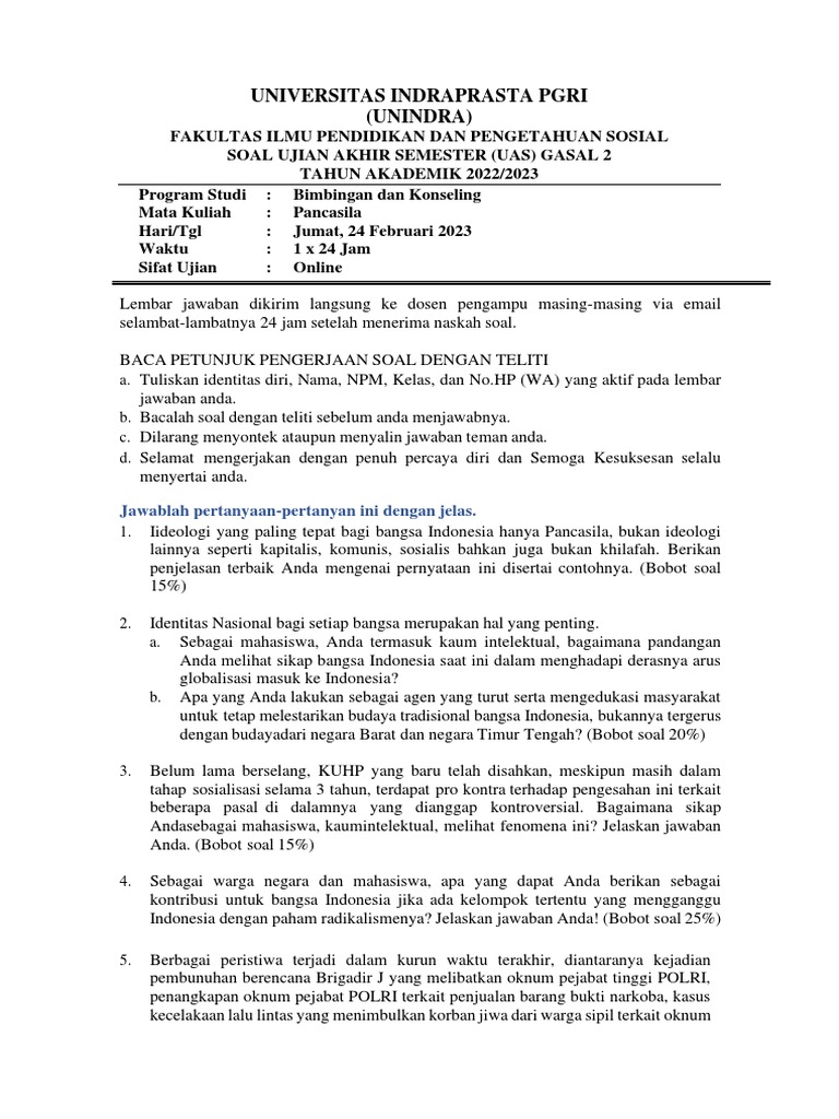 Soal UAS Pancasila | PDF