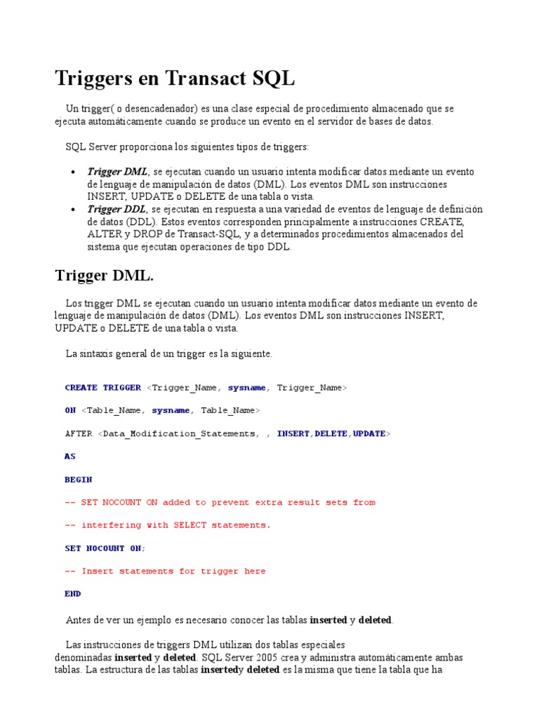 Triggers En Transact Sql Descargar Gratis Pdf Sql Tabla Base De