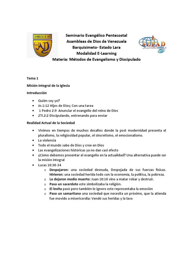 Tema 1 Mision Integral de La Iglesia | PDF | Jesús | Amor
