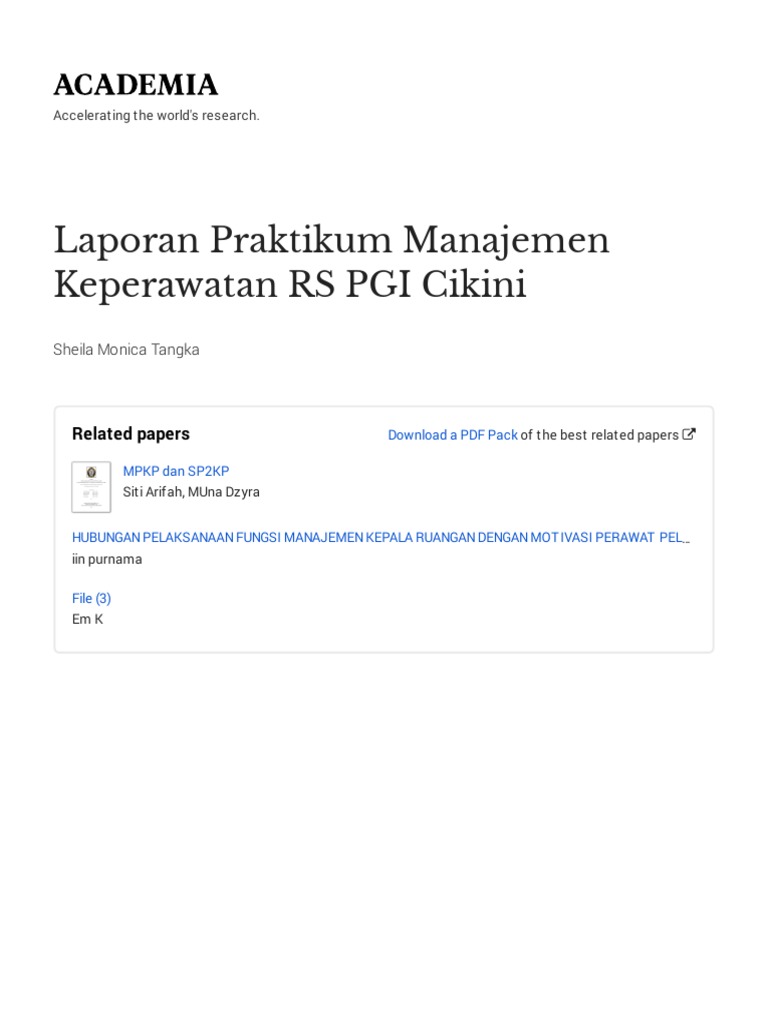Laporan Praktikum Manajemen Keperawatan Rs Pgi Cikini | PDF