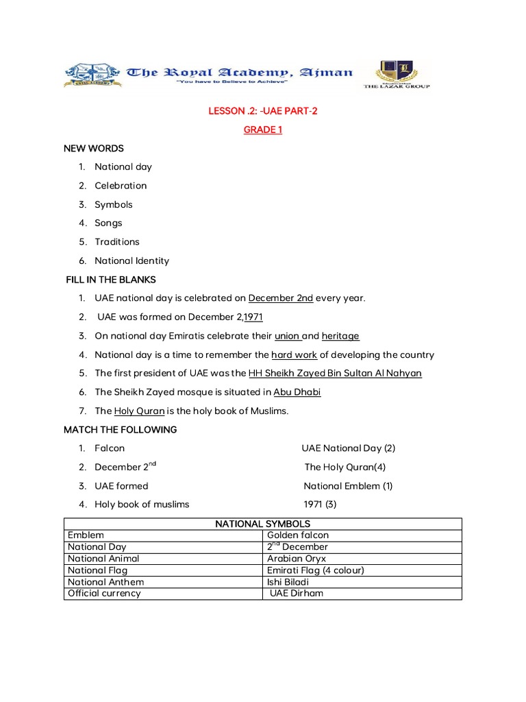 Grade 1. L2-1 | Download Free PDF | United Arab Emirates | Middle East