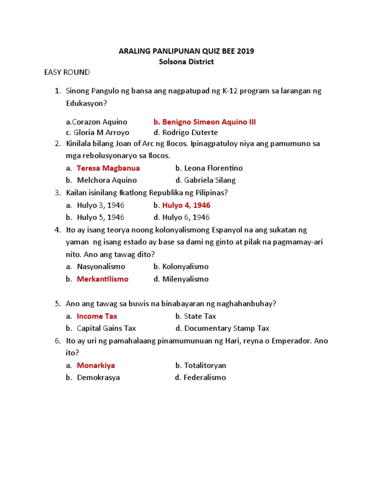 AP TEST QUESTIONS 2019quiz Bee | PDF