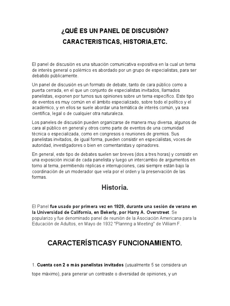 Qué Es Un Panel de Discusión Caracteristicas, Historia, Etc. | PDF