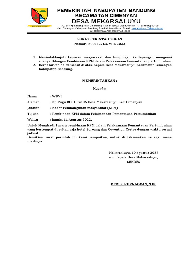 Surat Tugas Mengantarkan KPM | PDF