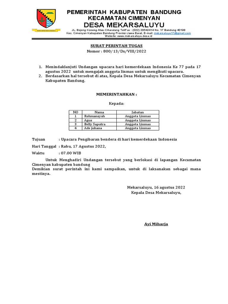 Surat Tugas Linmas | PDF