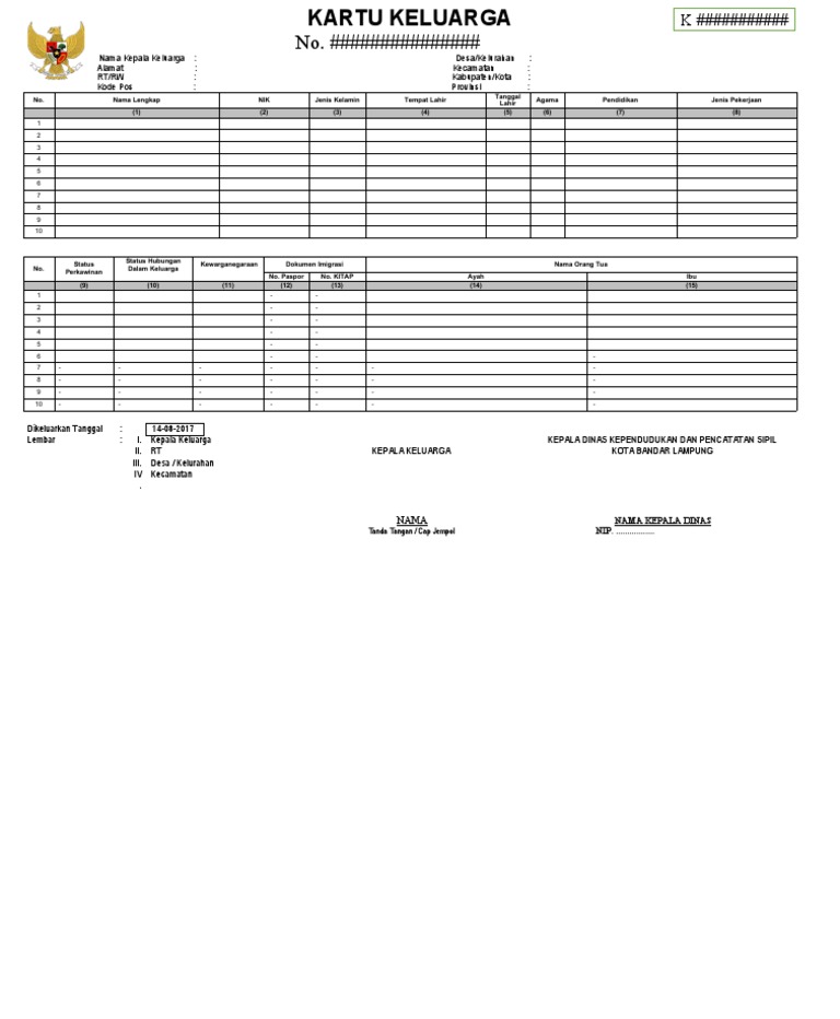 Format KK Kosong | PDF