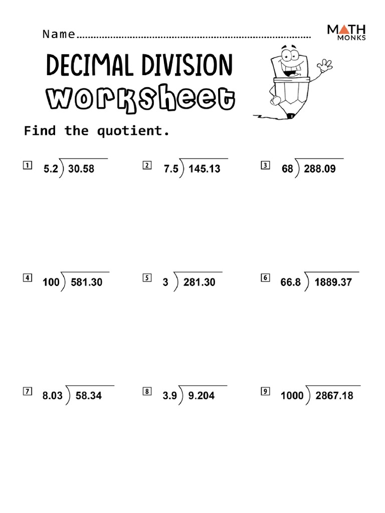 5th Grade Dividing Decimals Worksheet | PDF