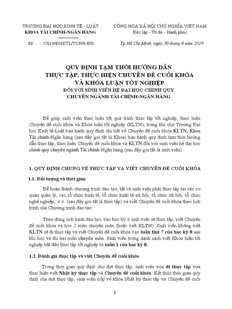 Quy định tạm thời về hướng dẫn TTTN va KLTN | PDF