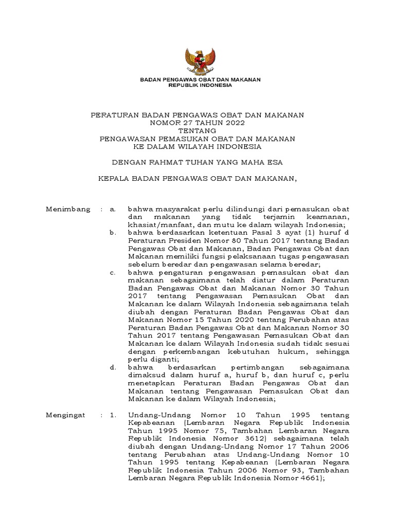 PerBPOM No. 27 Tahun 2022 | PDF