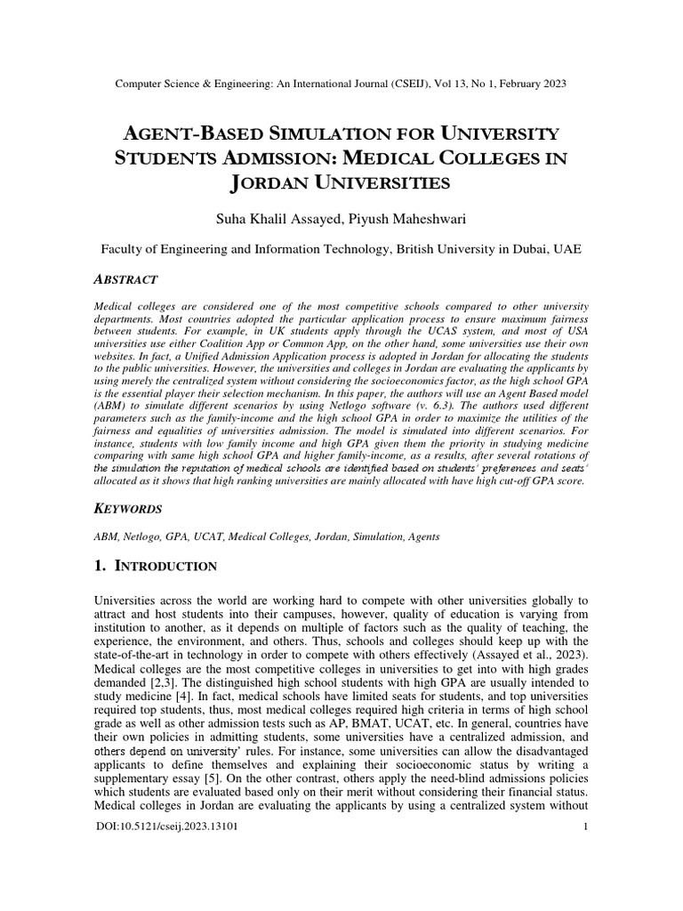 Agent-Based Simulation For University Students Admission: Medical ...