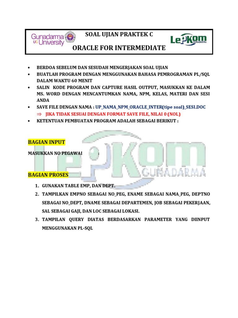 Soal Ujian Praktek-Oracle Intermediate - Versi C | PDF