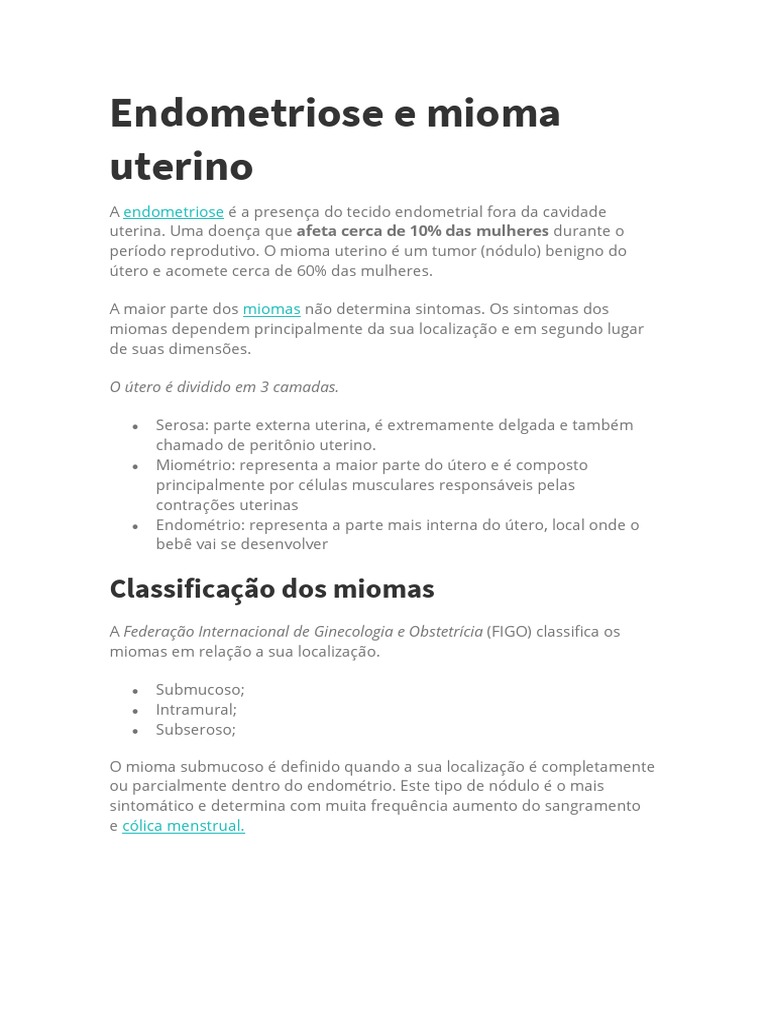 ENDOMETRIOSE + MIOMAS | PDF | Útero | Especialidades médicas
