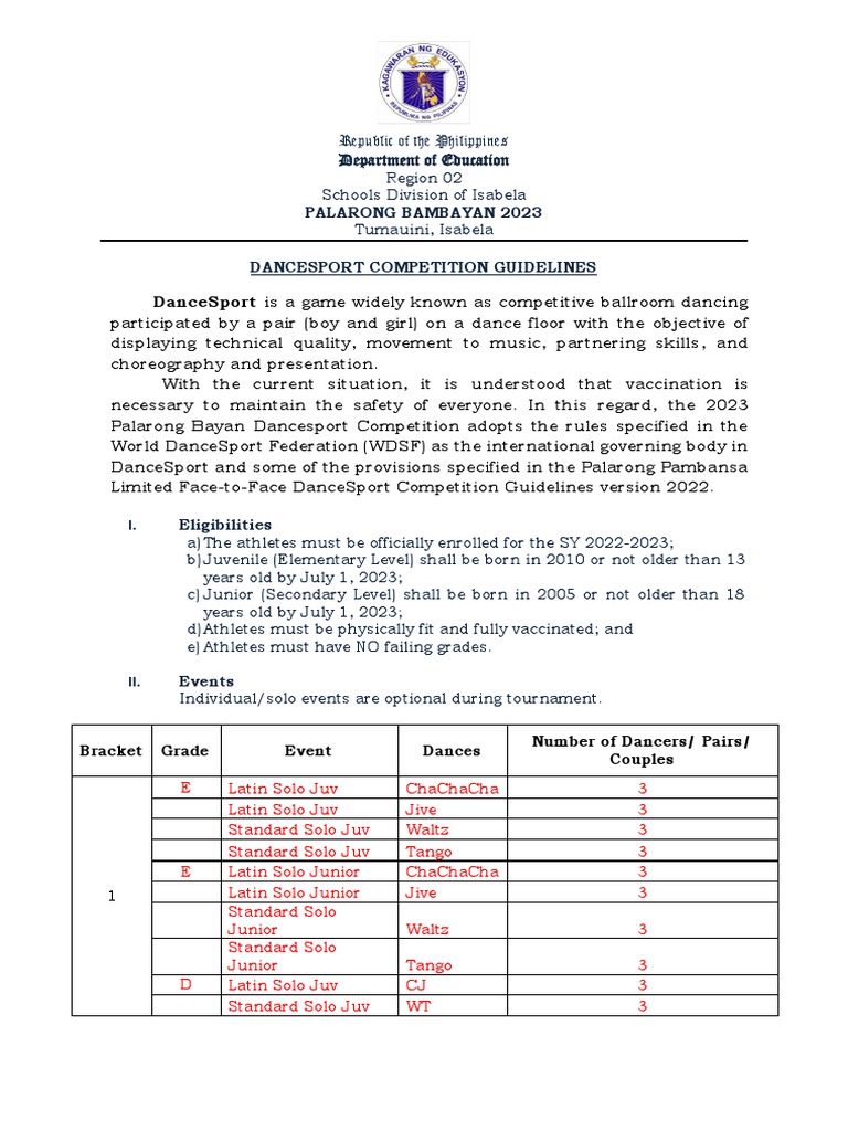 DanceSport Competition Guidelines For Palarong Pambayan 2023 | PDF ...