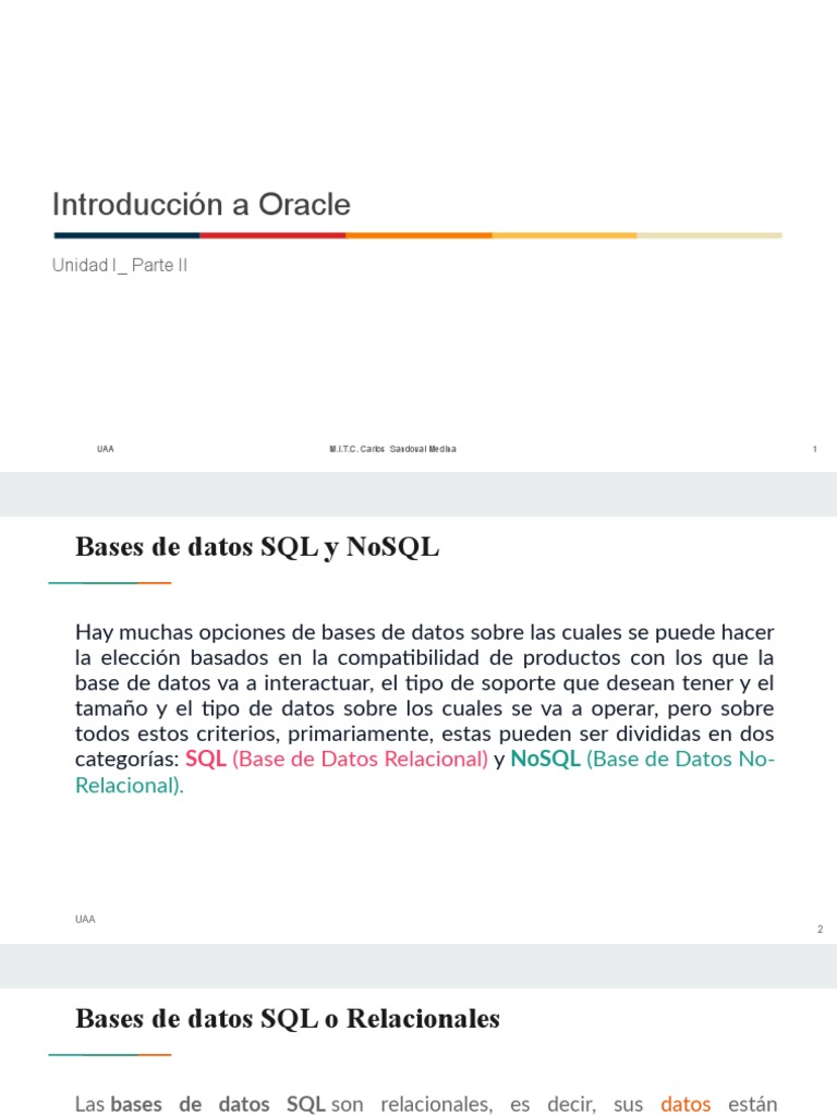 Unidad I - Introducción A Oracle - ParteII | PDF | SQL | Base de datos relacional
