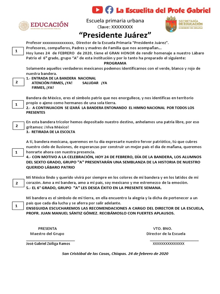 HOMENAJE DÍA DE LA BANDERA 24 de febrero IZAR Y ARRIAR LA BANDERA | PDF ...