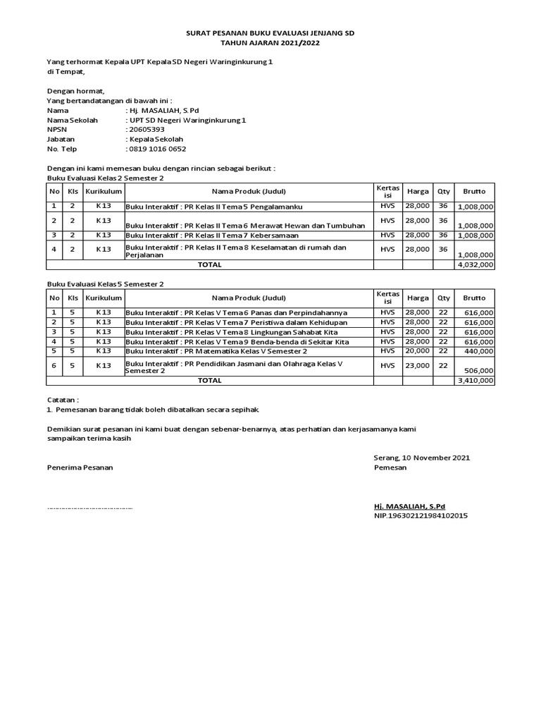 Format Daftar Pesanan Buku 2021 | PDF