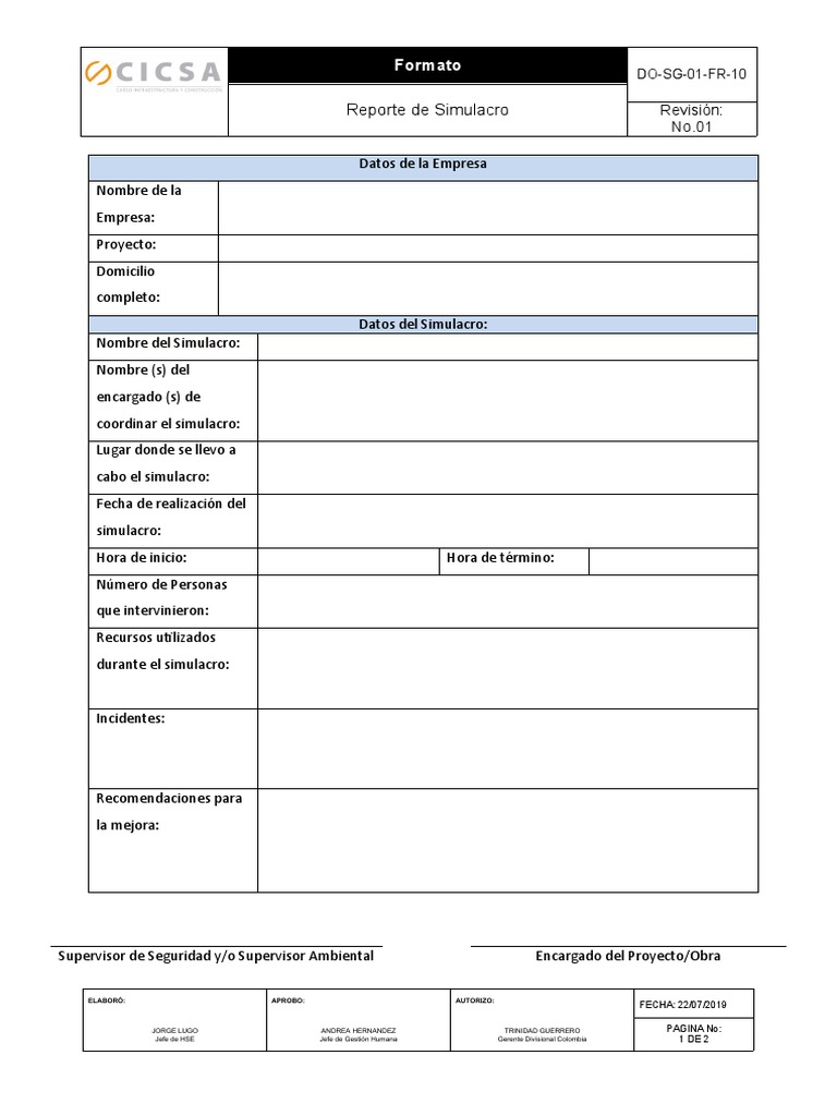 Formato Reporte de Simulacro | PDF
