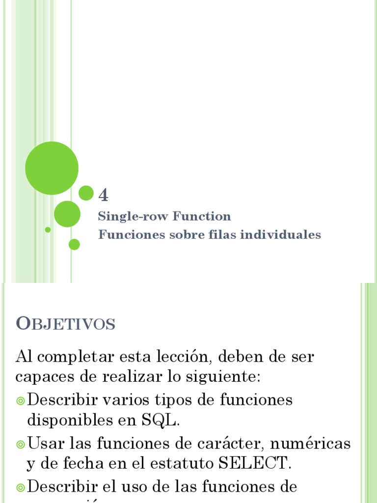 DML - Funciones Sobre Filas Individuales | PDF | SQL | Desarrollo de software
