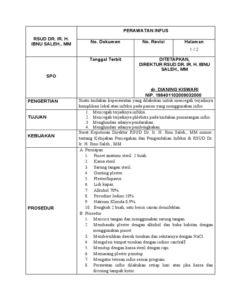 Sop Perawatan Infus - Perumperindo.co.id