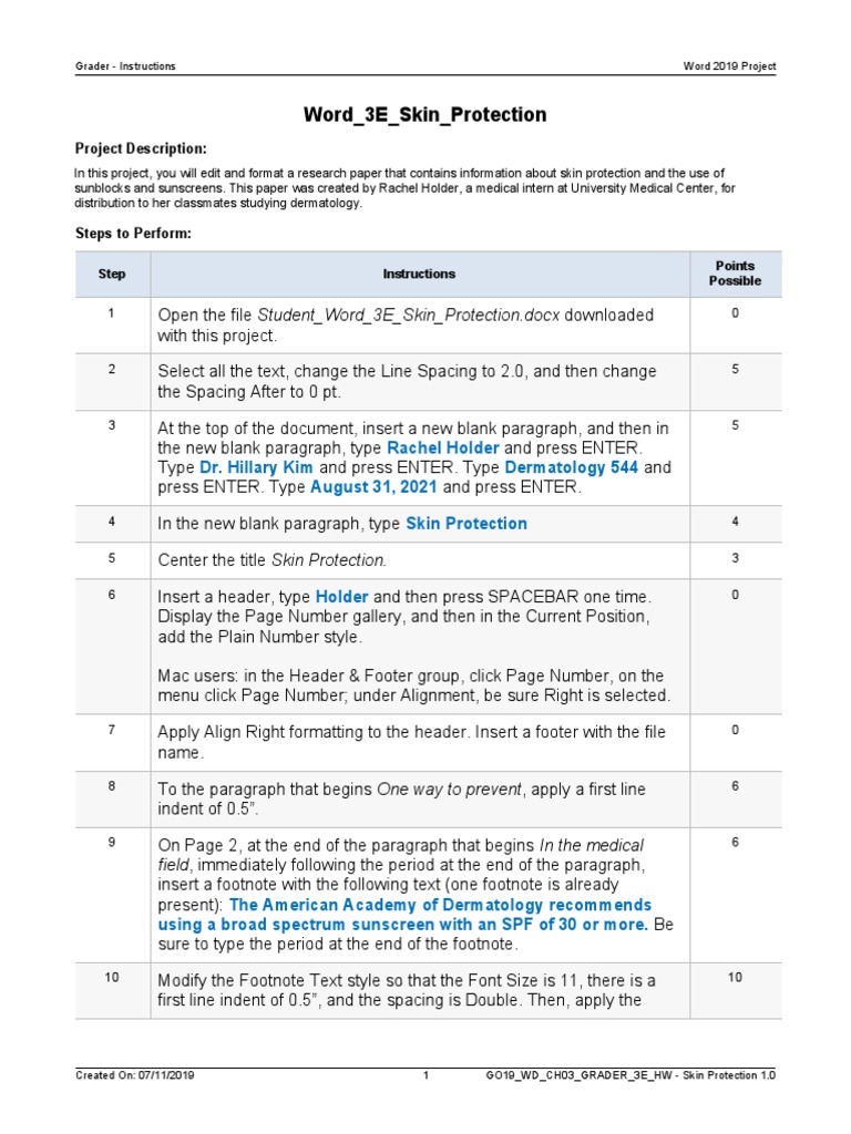 Word 3E Skin Protection Instructions | PDF | Paragraph | Citation