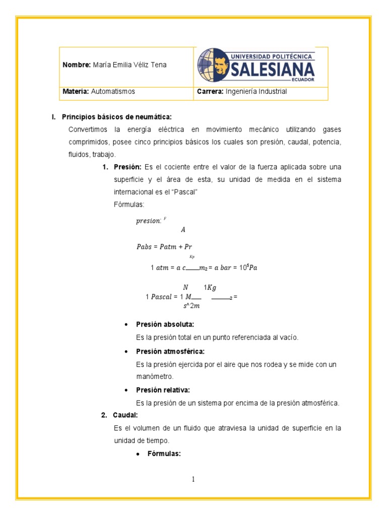 Veliz Tena Maria Emilia Informe de Trabajo en Clases Automatismo U1 ...