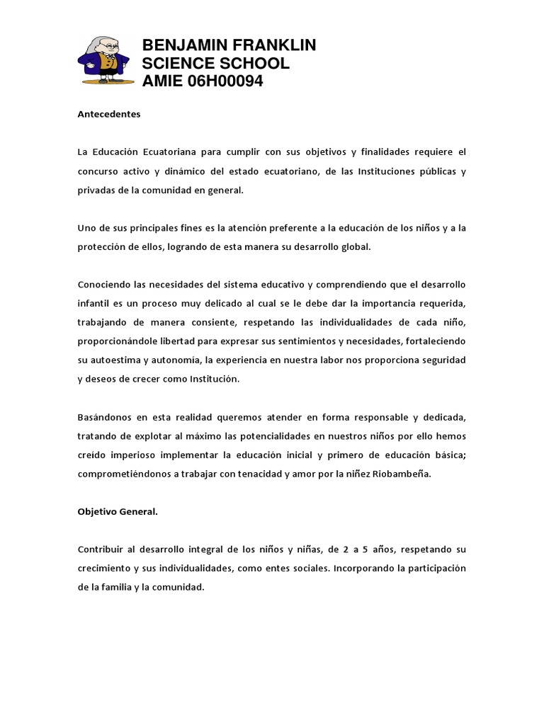 Educación Integral en Benjamín Franklin | PDF | Educación de la primera ...