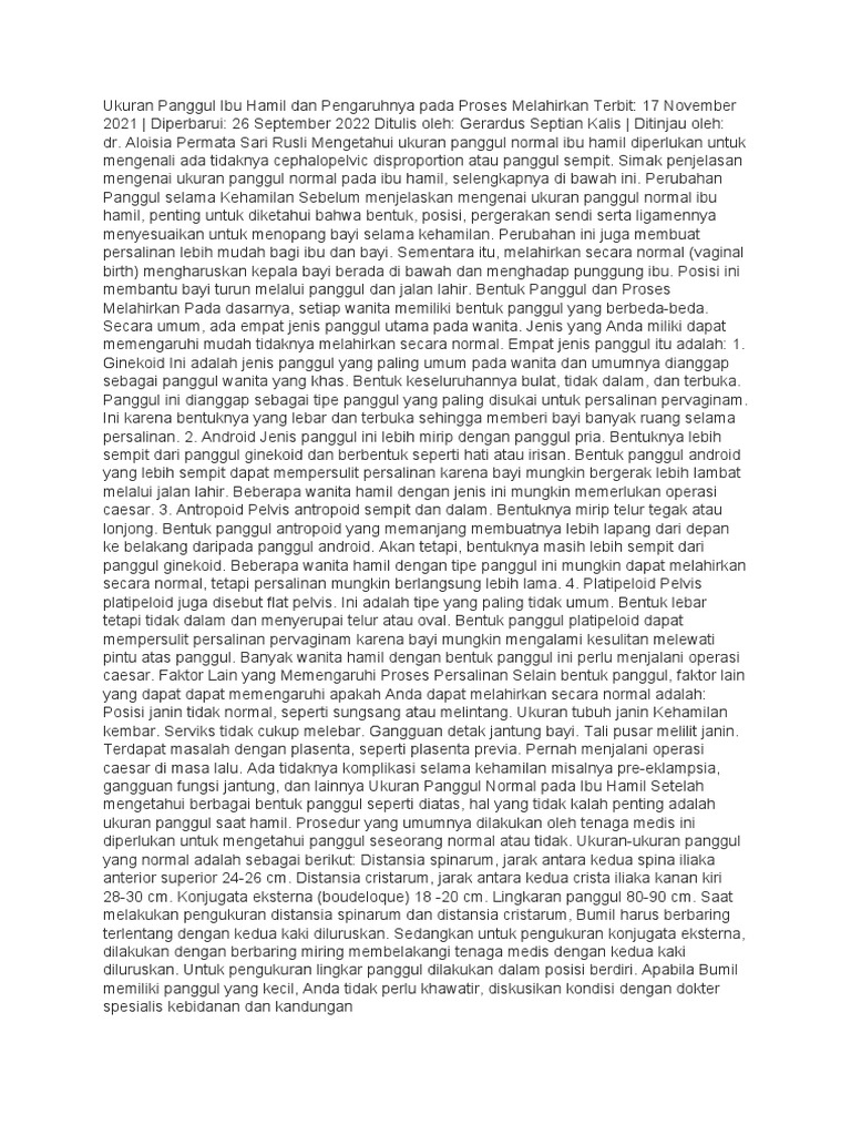 Ukuran Panggul Normal Ibu Hamil | PDF
