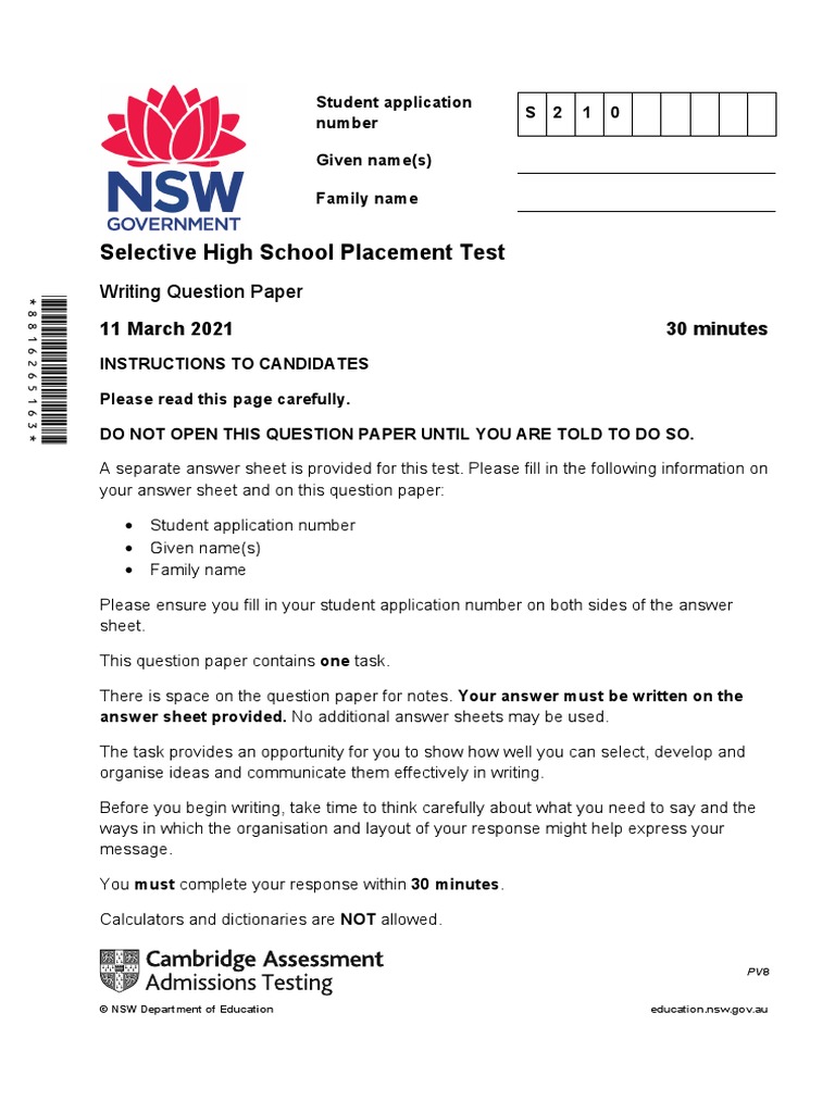 Practice Test 2021 Writing Question | PDF